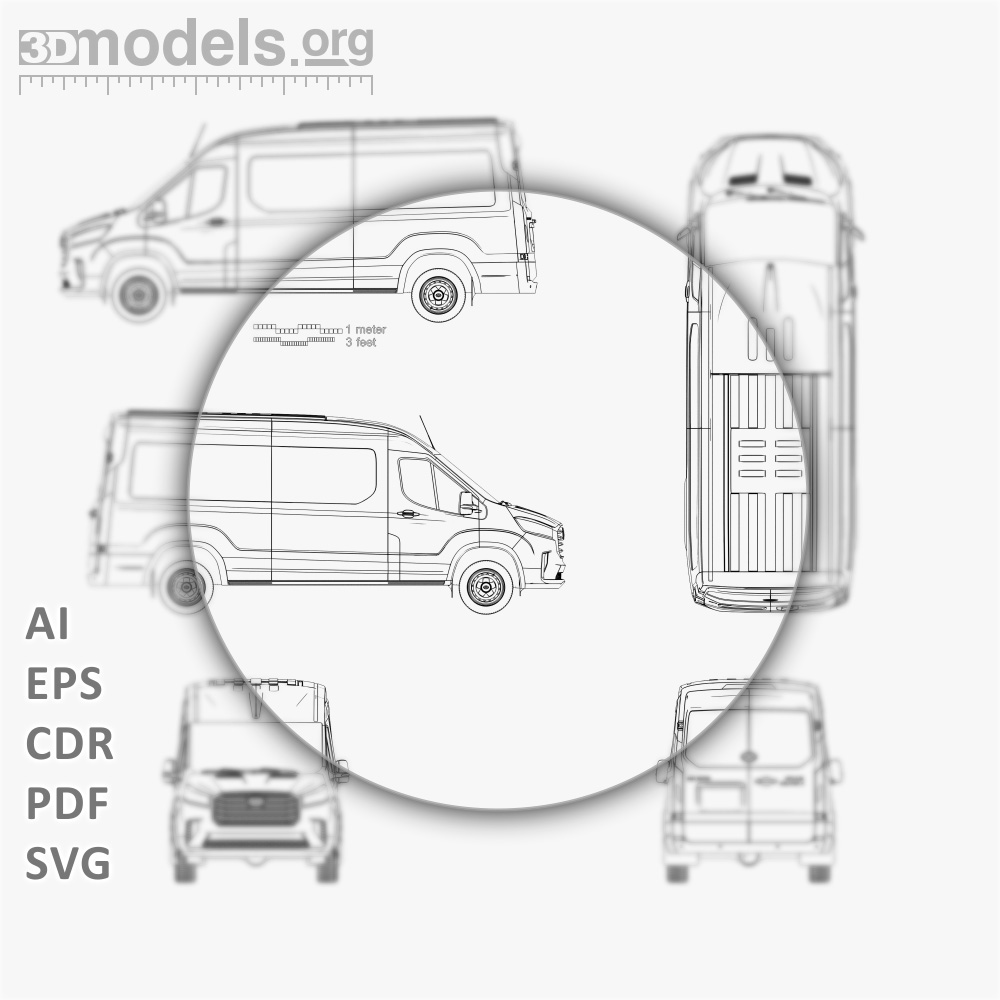 Maxus Deliver 9 Panel Van L2H2 2024 Vector Blueprint - 3DModels.org