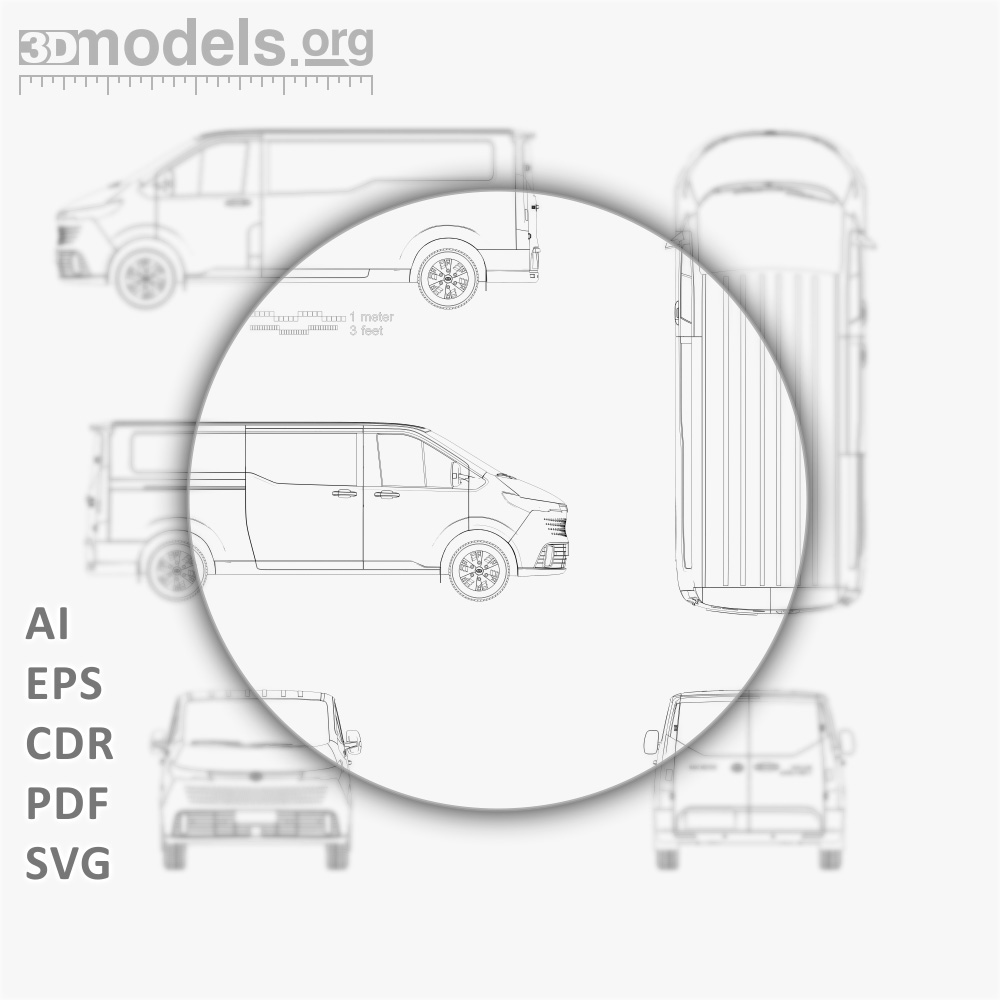 Maxus eDELIVER 7 Panel Van L2H1 2025 Vector Blueprint - 3DModels.org