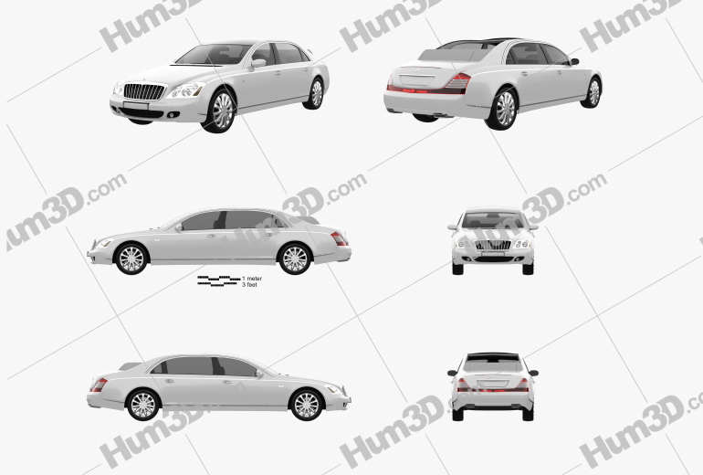 Maybach 62S Landaulet 2014 Blueprint Template - 3DModels.org