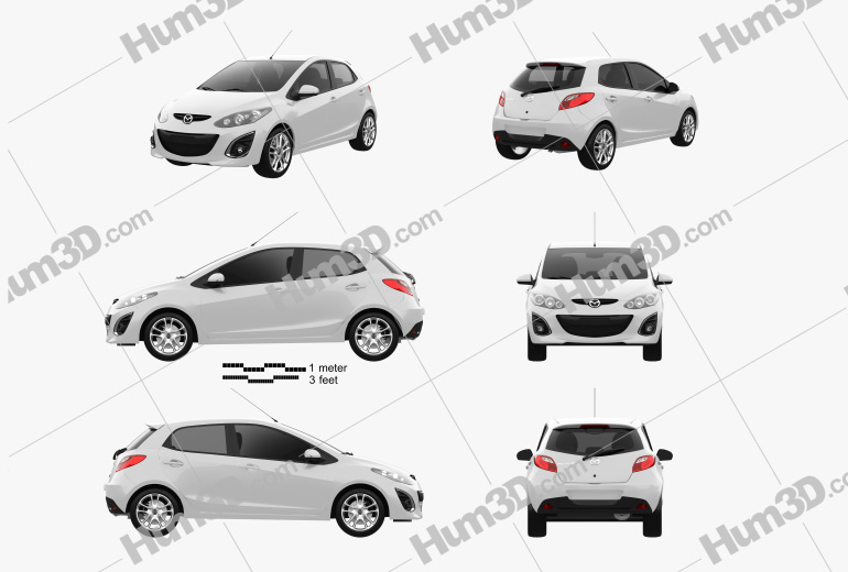 Mazda 2 (Demio) 5-door R 2013 Blueprint Template - 3DModels.org