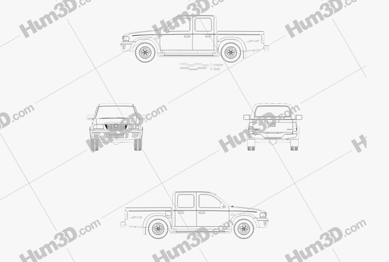 Mazda B-series (UN) 2500 Double Cab 2004 Blueprint - 3DModels.org