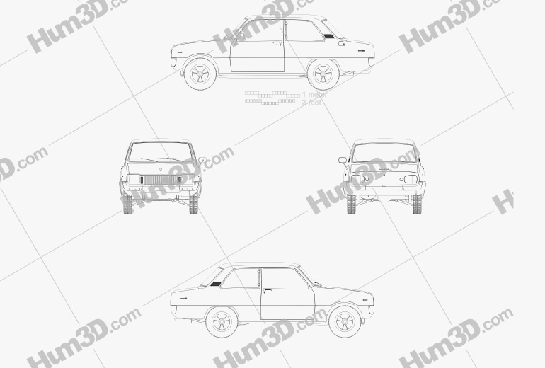 Mazda 1000 1973 Blueprint - 3DModels.org