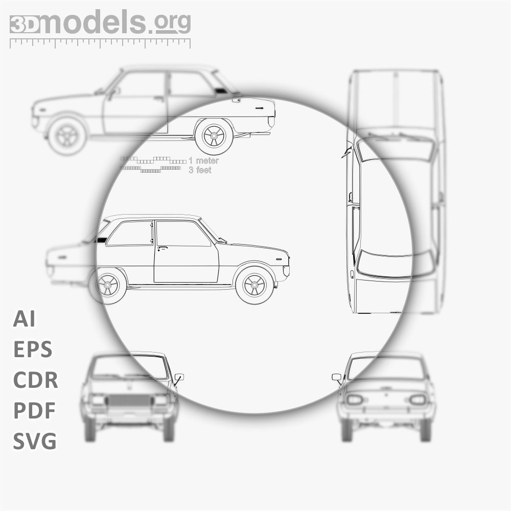 Mazda 1000 1973 Vector Blueprint - 3DModels.org