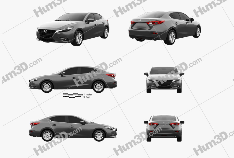 Mazda 3 BM sedan 2020 Blueprint Template - 3DModels.org