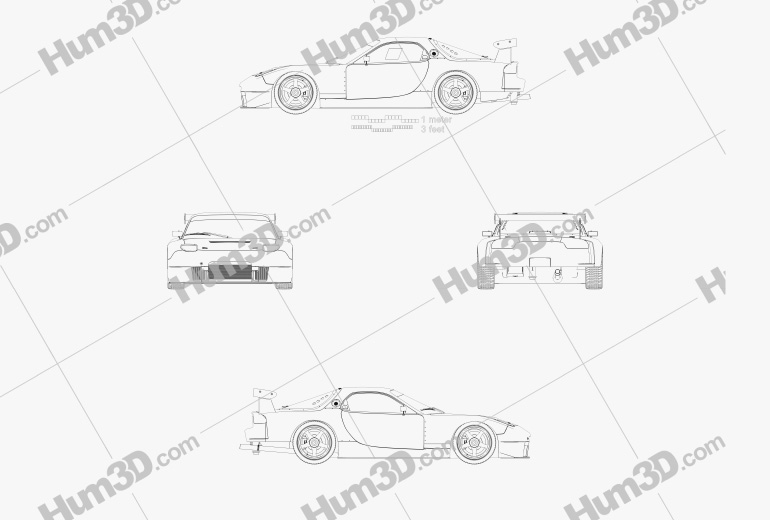 Mazda RX-7 GT300 2008 蓝图 - 3DModels.org