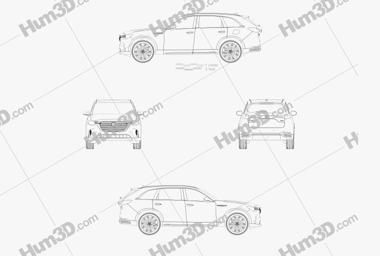 Mazda CX-90 US-spec 2023 Blueprint - 3DModels.org