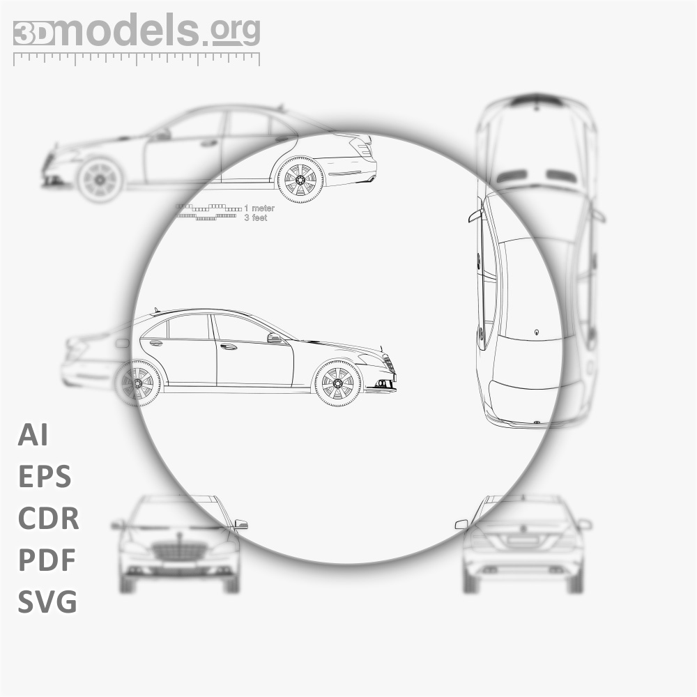 Mercedes-Benz S-class 2011 Vector Blueprint - 3DModels.org