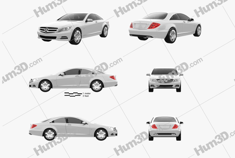 Mercedes-Benz CL-class W216 2014 Blueprint Template - 3DModels.org