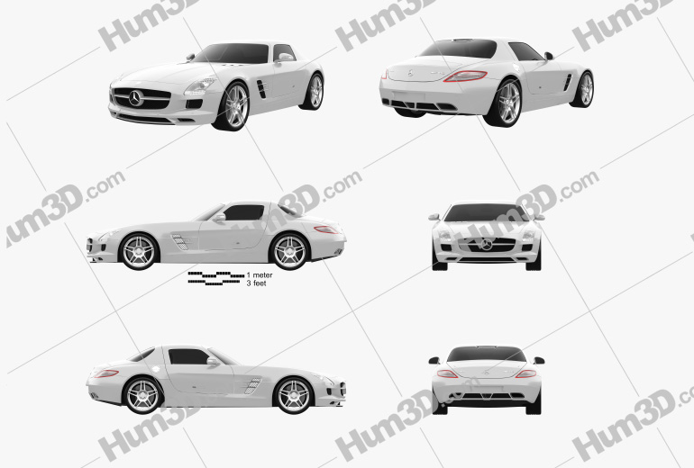 Mercedes-Benz SLS AMG 2011 Blueprint Template - 3DModels.org