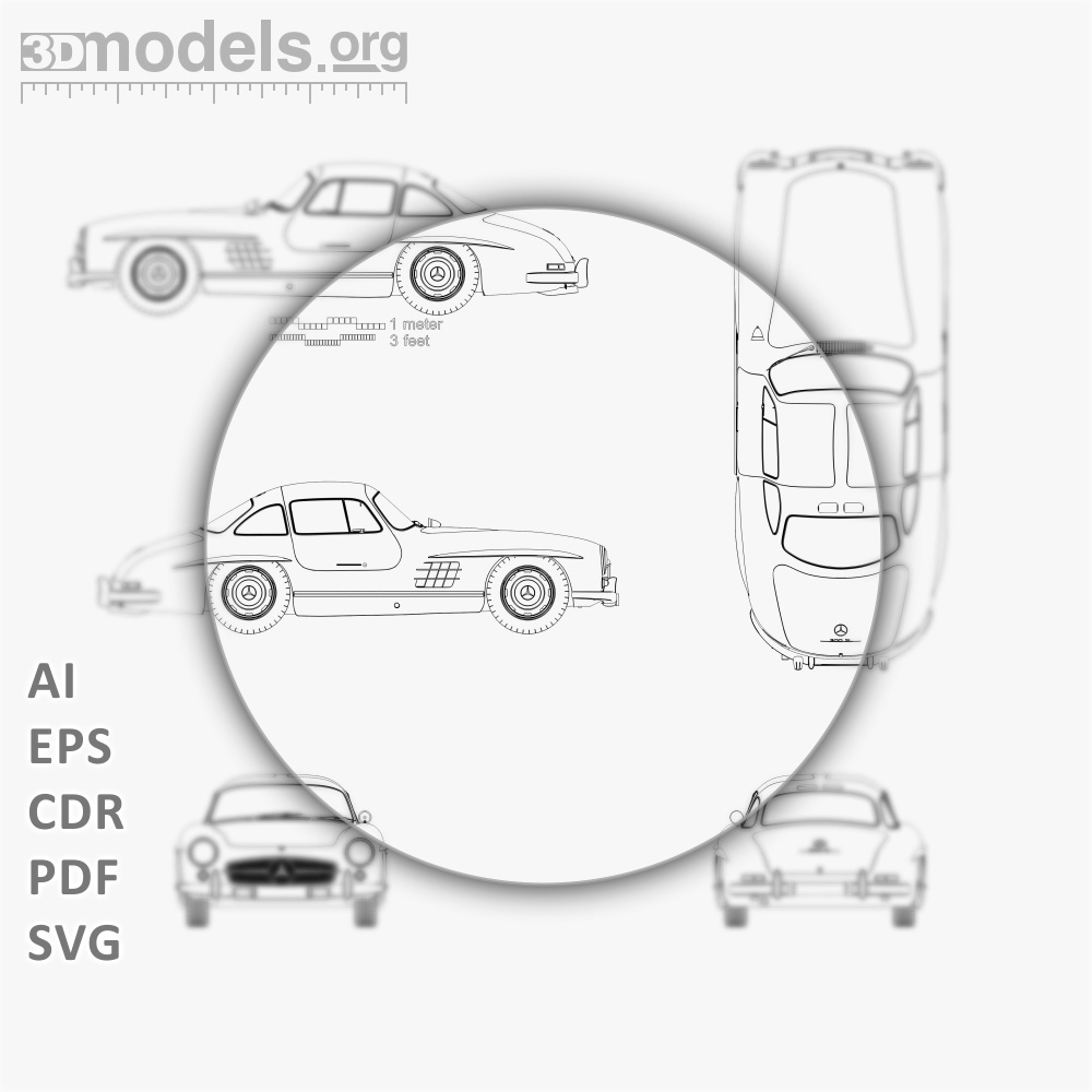 Mercedes-Benz 300 SL Gullwing 1954 Vector Blueprint - 3DModels.org