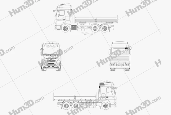 Mercedes Actros blueprints Download in PNG - 3DModels.org