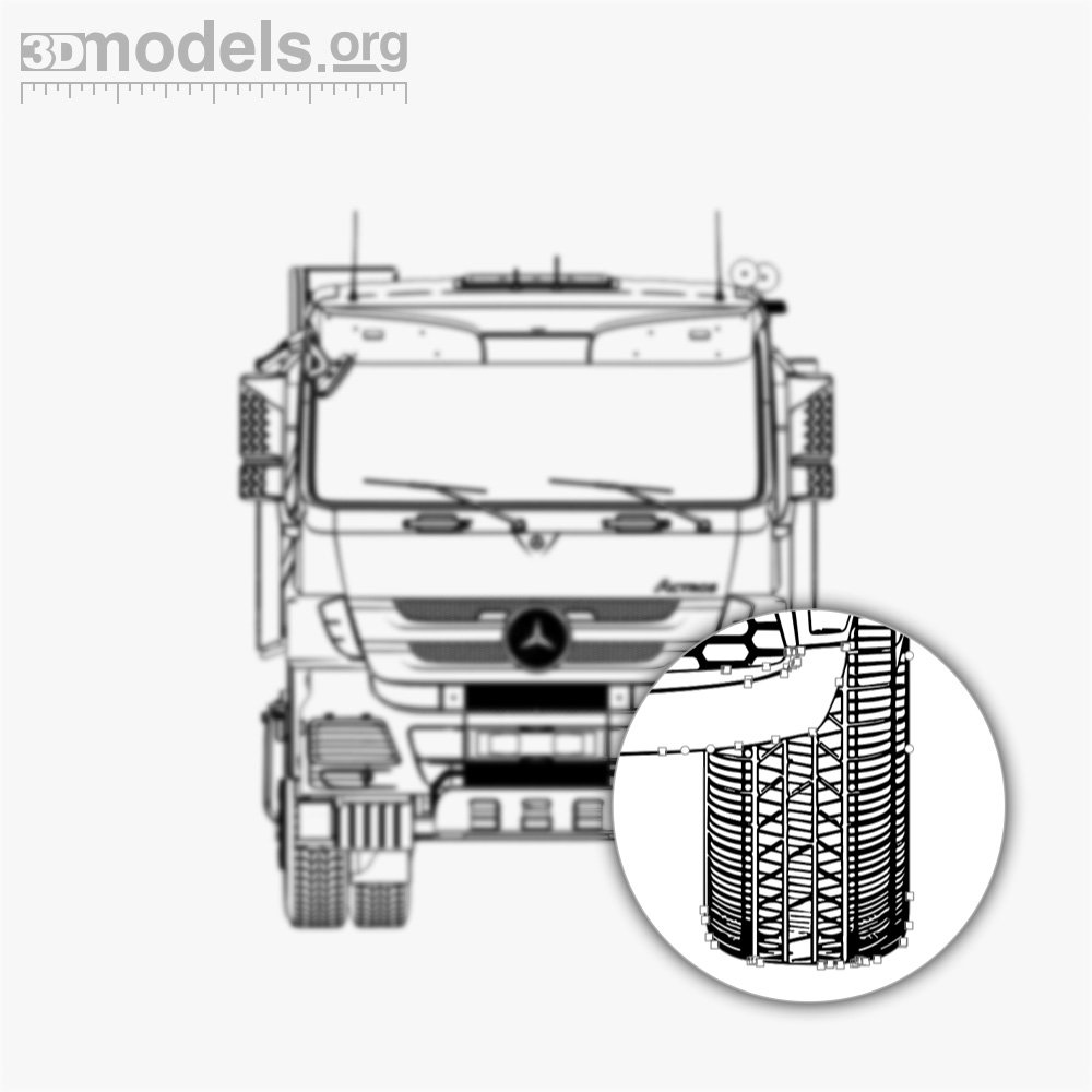 Mercedes-Benz Actros Tipper 3-axle 2014 Vector Blueprint - 3DModels.org
