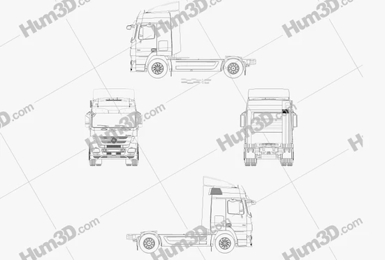 Mercedes Actros blueprints Download in PNG - 3DModels.org