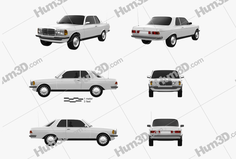 Mercedes-Benz E-class W123 coupe 1975 Blueprint Template - 3DModels.org