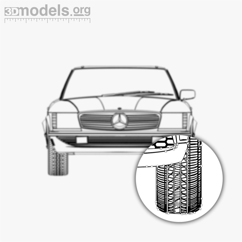 Mercedes-Benz SL-class R107 coupe 1972 Vector Blueprint - 3DModels.org