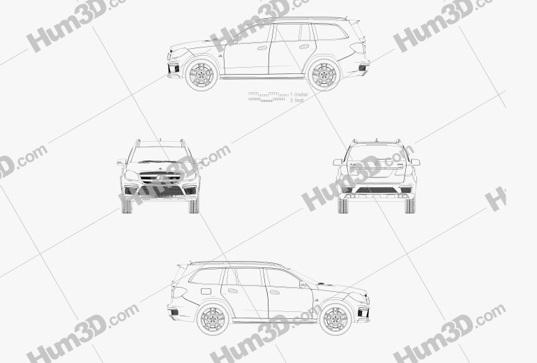 Mercedes-Benz GL-Class X166 AMG 2016 Blueprint - 3DModels.org