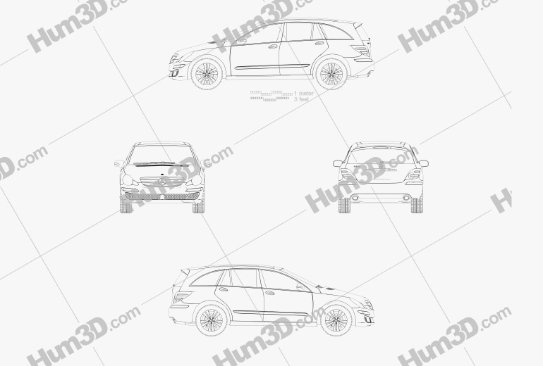 Mercedes-Benz R级 (W251) 2006 蓝图 - 3DModels.org