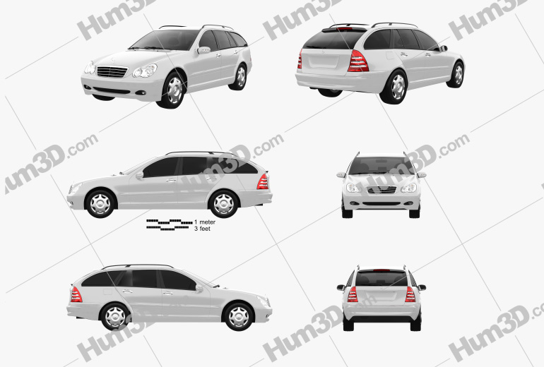 Mercedes-Benz C-class (W203) estate 2007 Blueprint Template - 3DModels.org