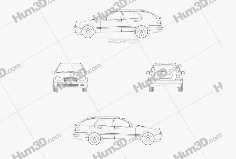 Mercedes-Benz C-class (W203) estate 2007 Blueprint - 3DModels.org