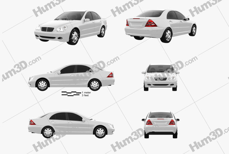 Mercedes-Benz C-class (W203) sedan 2006 Blueprint Template - 3DModels.org