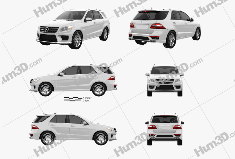 Mercedes-Benz ML-class AMG (W166) 2014 Blueprint Template - 3DModels.org