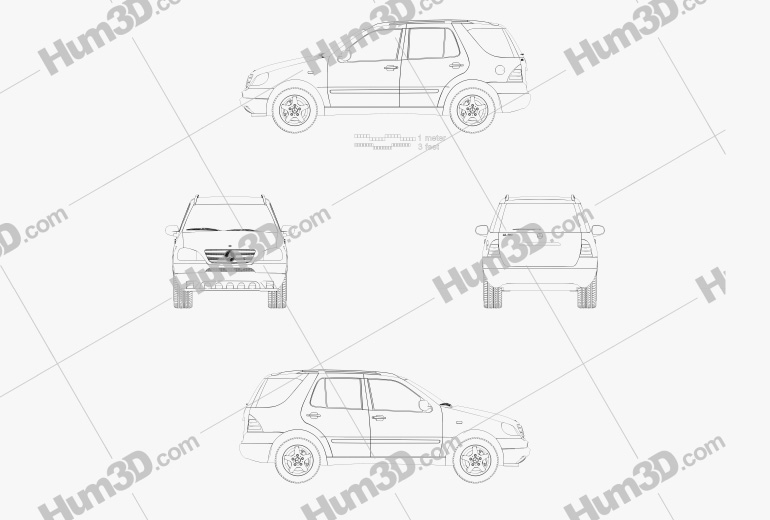 Mercedes-Benz M 클래스 (W163) 1997 테크니컬 드로잉 - 3DModels.org