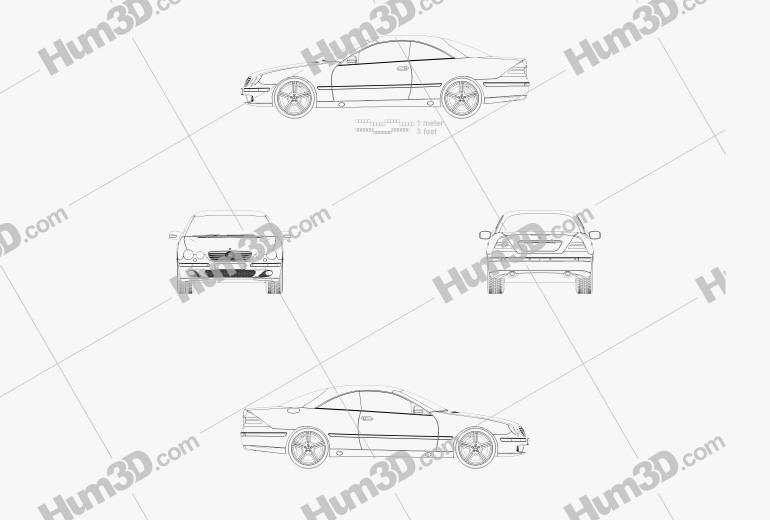 Mercedes-Benz CL级 (W215) 2006 蓝图 - 3DModels.org
