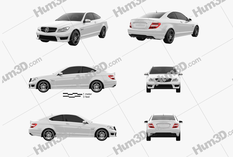 Mercedes-Benz C-class 63 AMG coupe 2014 Blueprint Template - 3DModels.org