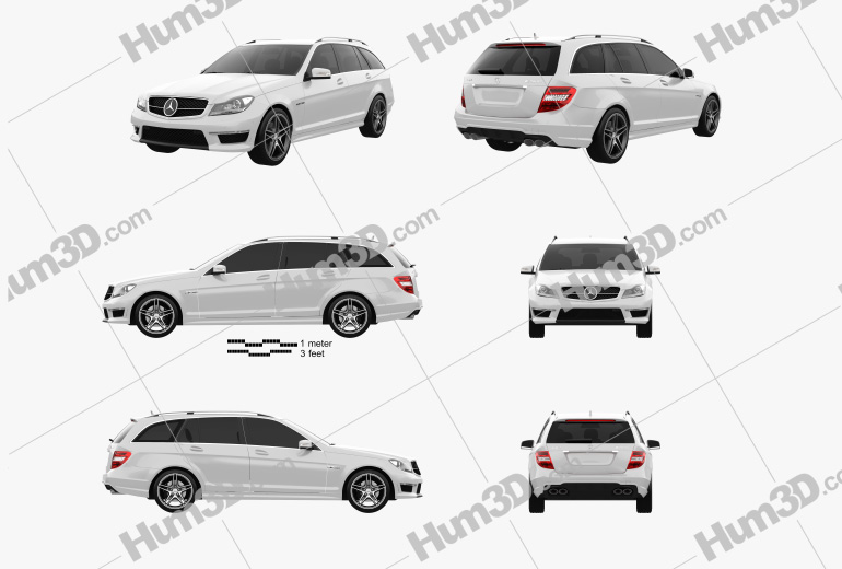 Mercedes-Benz C-class 63 AMG estate 2014 Blueprint Template - 3DModels.org