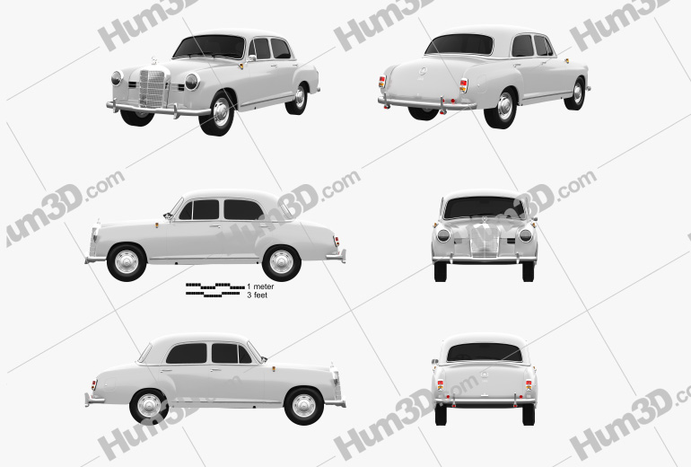 Mercedes-Benz Ponton 180 W120 1953 Blueprint Template - 3DModels.org