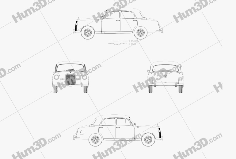 Mercedes-Benz Ponton 180 W120 1953 Blueprint - 3DModels.org