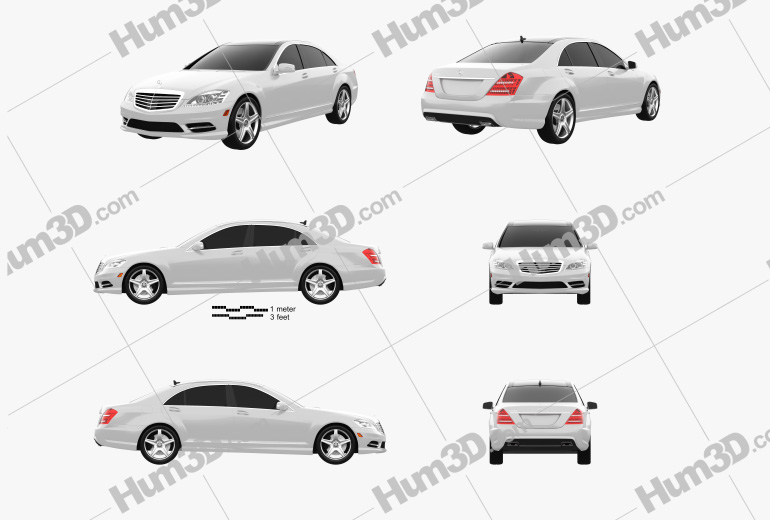 Mercedes-Benz S-class (W221) 2013 Blueprint Template - 3DModels.org
