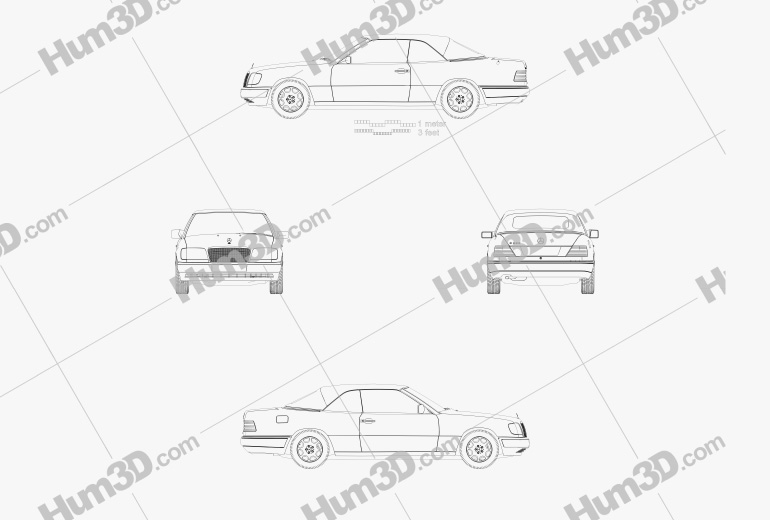 Mercedes-Benz E-class convertible 1996 Blueprint - 3DModels.org