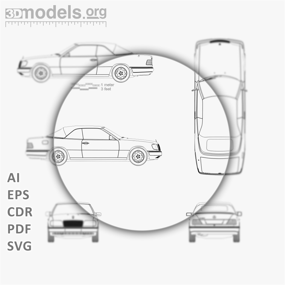 Mercedes-Benz E-class convertible 1996 Vector Blueprint - 3DModels.org