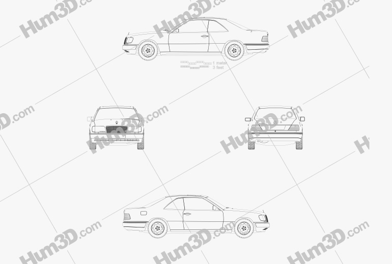 Mercedes-Benz E-class coupe 1996 Blueprint - 3DModels.org