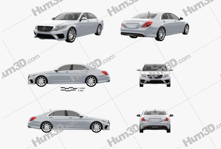 Mercedes-Benz S-class 63 AMG (W222) 2017 Blueprint Template - 3DModels.org