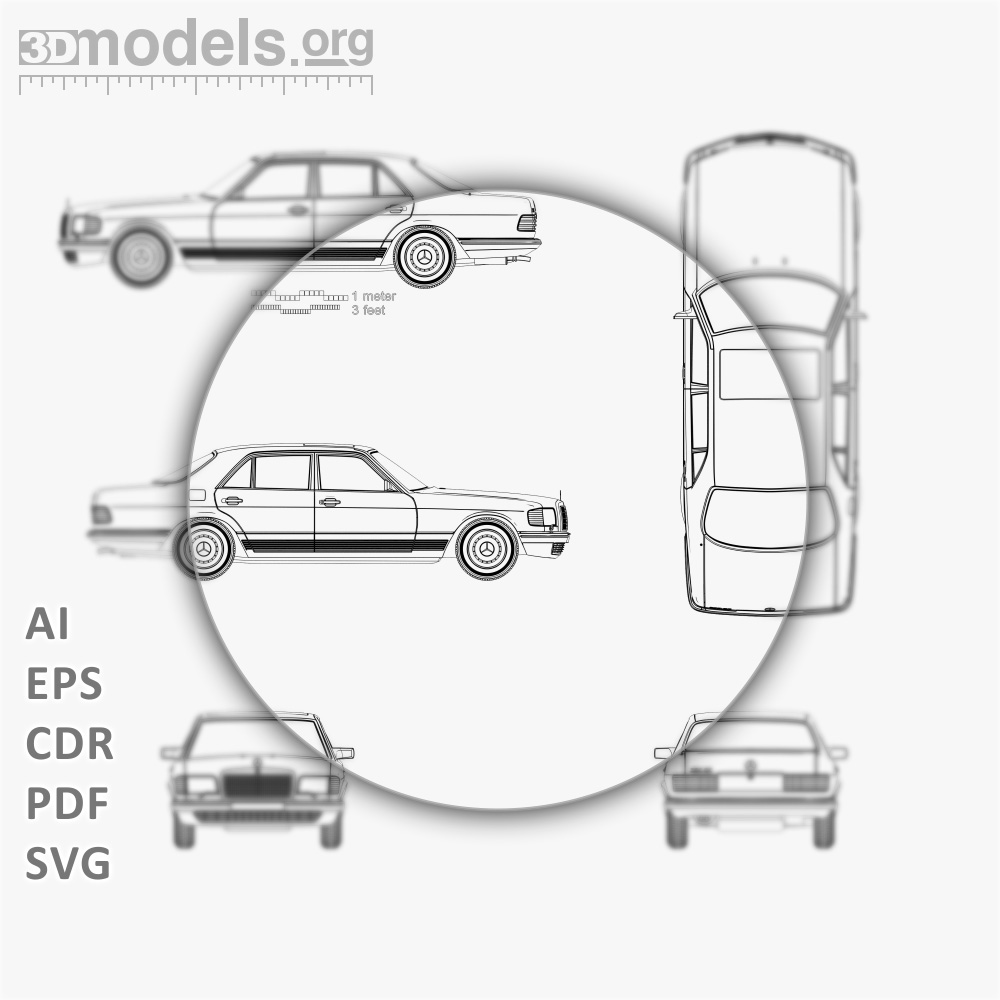Mercedes-Benz S-class (W126) 1993 Vector Blueprint - 3DModels.org