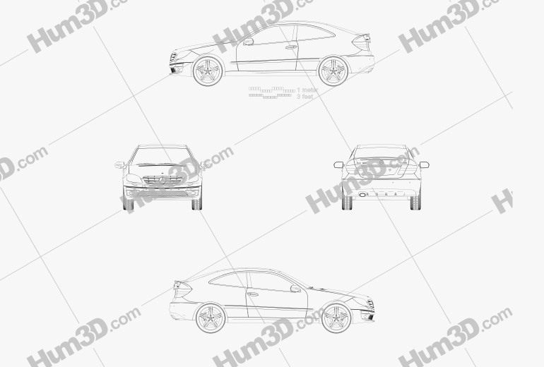 Mercedes-Benz CLC-class (CL203) 2011 Blueprint - 3DModels.org