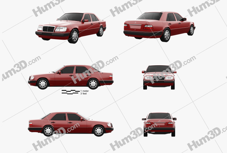 Mercedes-Benz E-class sedan 1996 Blueprint Template - 3DModels.org