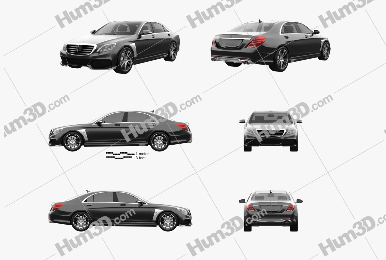 Mercedes-Benz S-class (W222) Brabus 2017 Blueprint Template - 3DModels.org