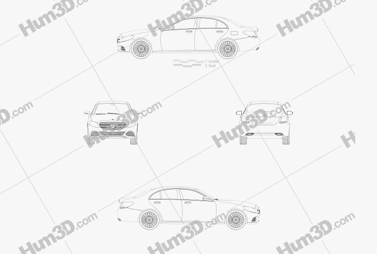 Mercedes-Benz C-class (W205) sedan 2016 Blueprint - 3DModels.org