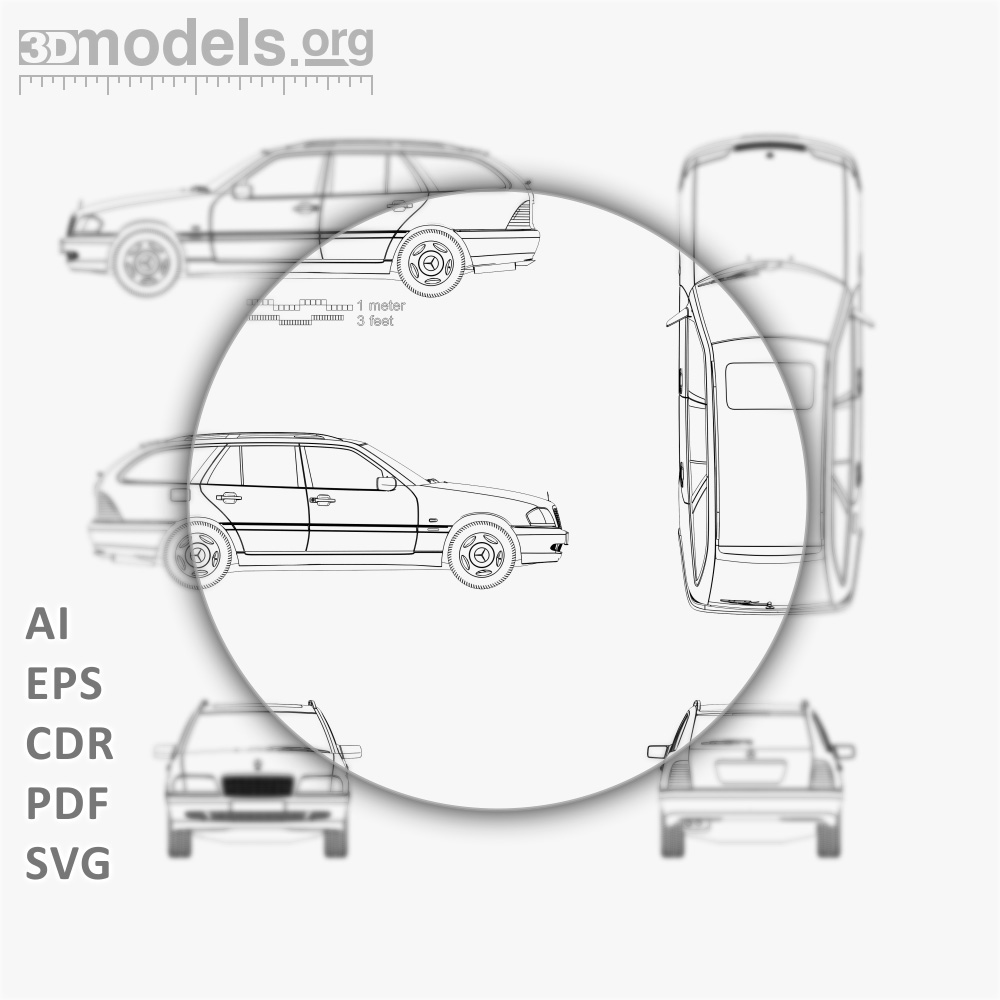 Mercedes-Benz C-class (S202) estate 2000 Vector Blueprint - 3DModels.org