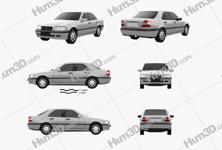 Mercedes-Benz C-class (W202) sedan 2000 Blueprint Template - 3DModels.org