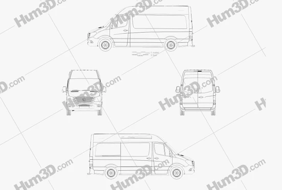 Mercedes Sprinter blueprints Download in PNG - 3DModels.org