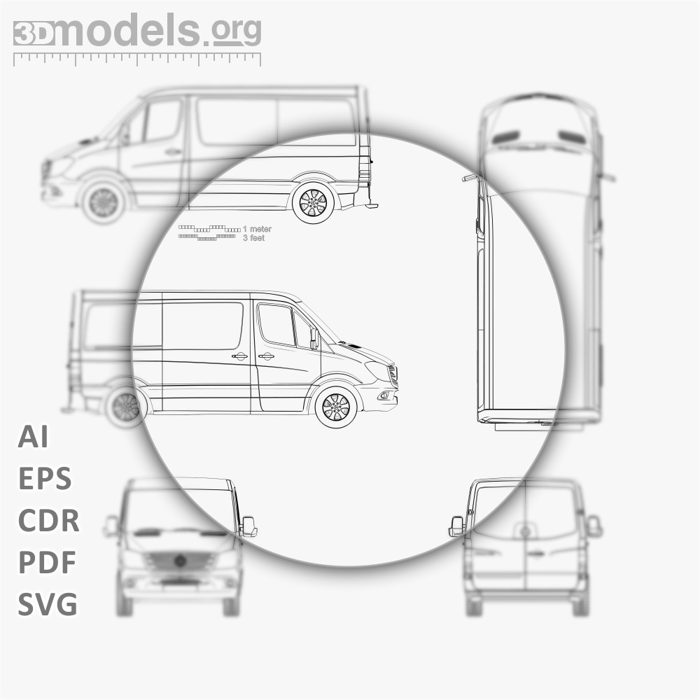 Mercedes-Benz Sprinter Passenger Van CWB SR 2016 Vector Blueprint ...