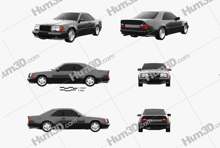 Mercedes-Benz E-class AMG widebody coupe 1993 Blueprint Template ...