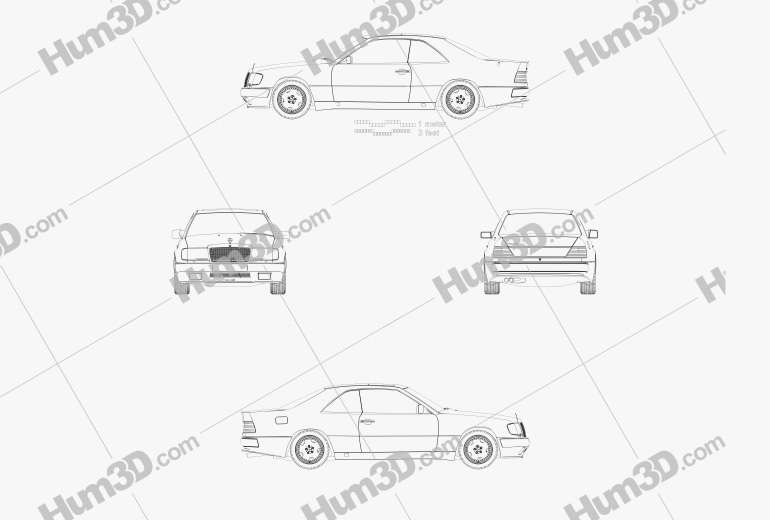 Mercedes-Benz Clase E AMG widebody cupé 1988 Plano - 3DModels.org