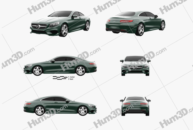 Mercedes-Benz S-class (C217) coupe 2020 Blueprint Template - 3DModels.org