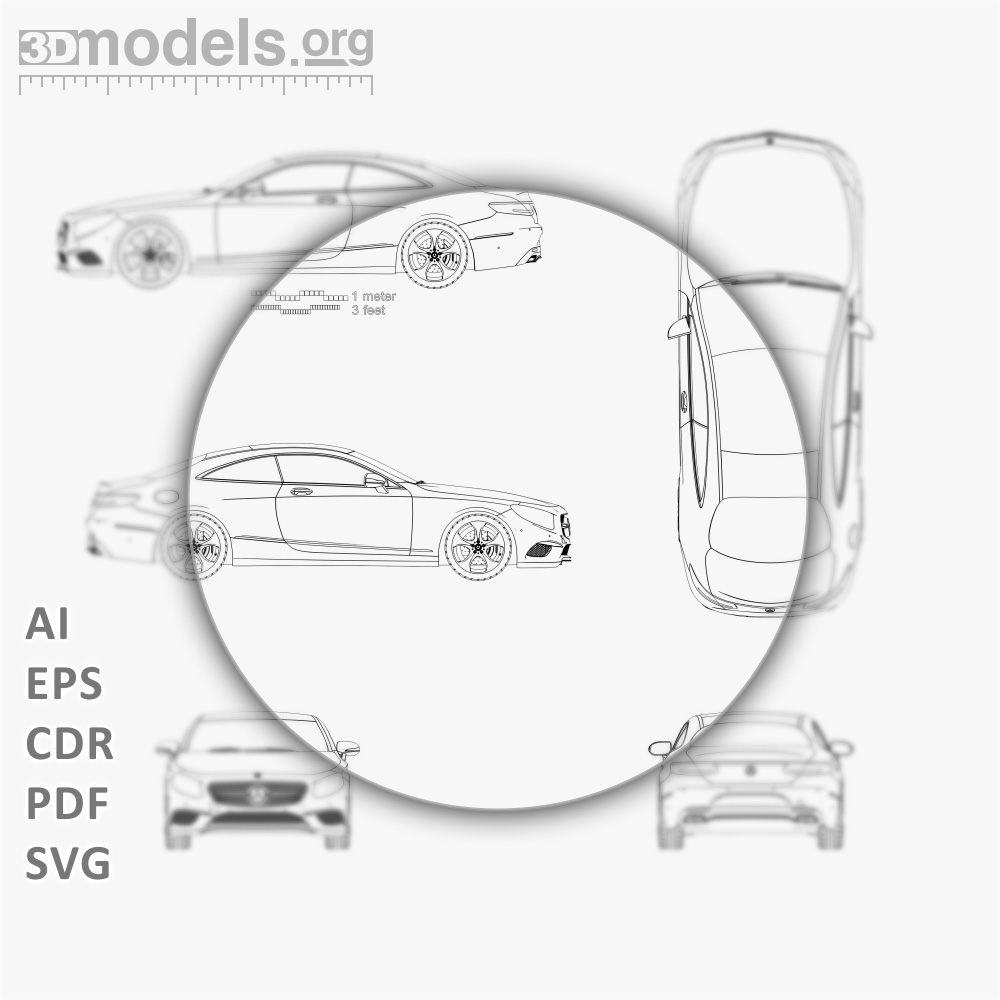 Mercedes-Benz S-class (C217) coupe 2020 Vector Blueprint - 3DModels.org