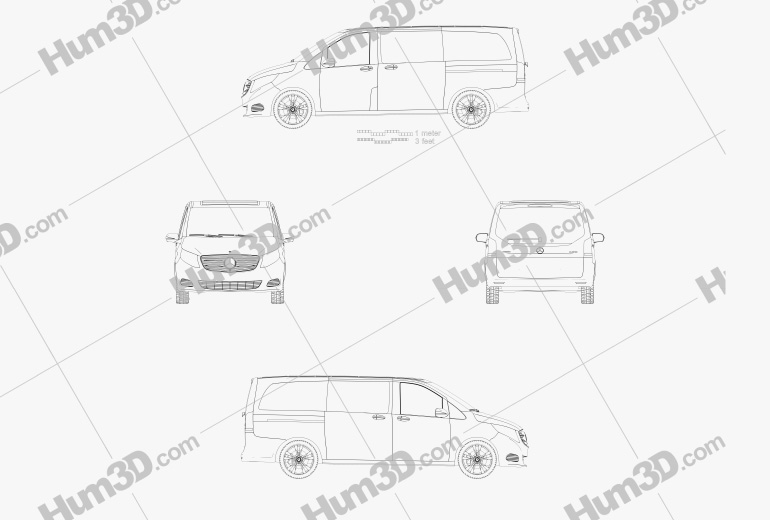 Mercedes-Benz V-class 2017 Blueprint - 3DModels.org